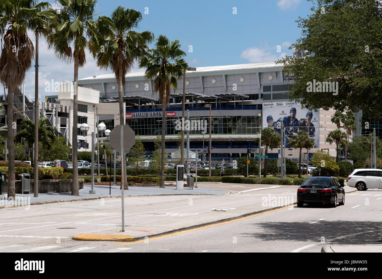 The Amalie Arena main entrance downtown Tampa, Florida, USA. April 2017 ...