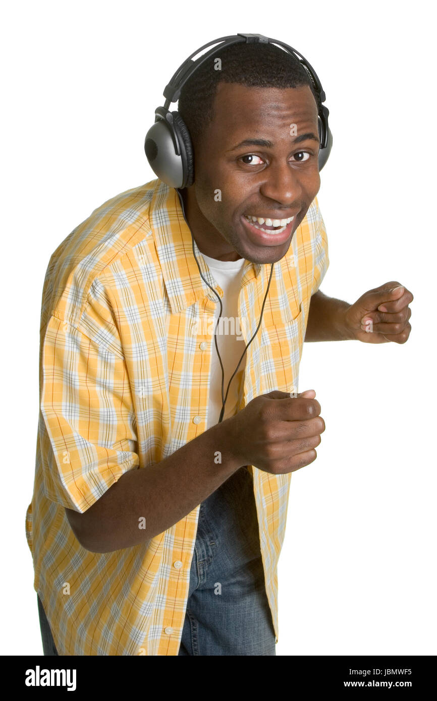 Isolated black man listening to music Stock Photo - Alamy