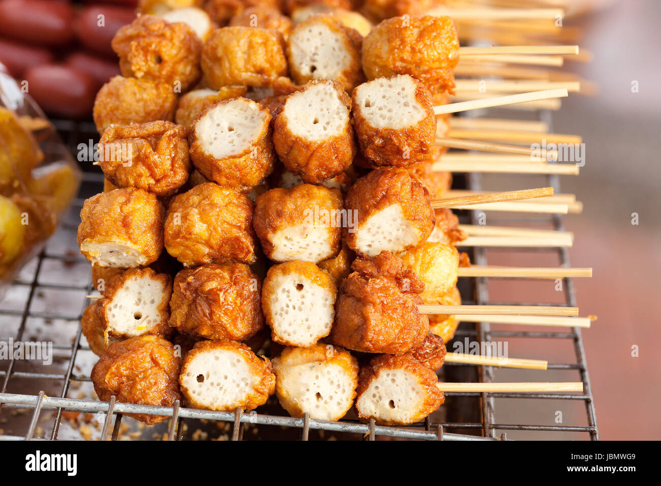 Skewer snacks at street food asia Stock Photo - Alamy