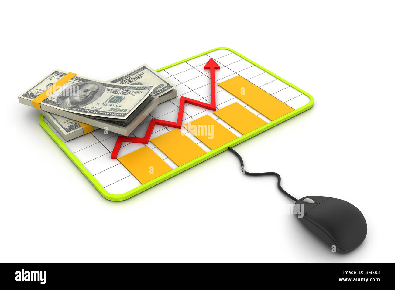 Financial Planning. Graph with a mouse and dollar banknotes Stock Photo ...