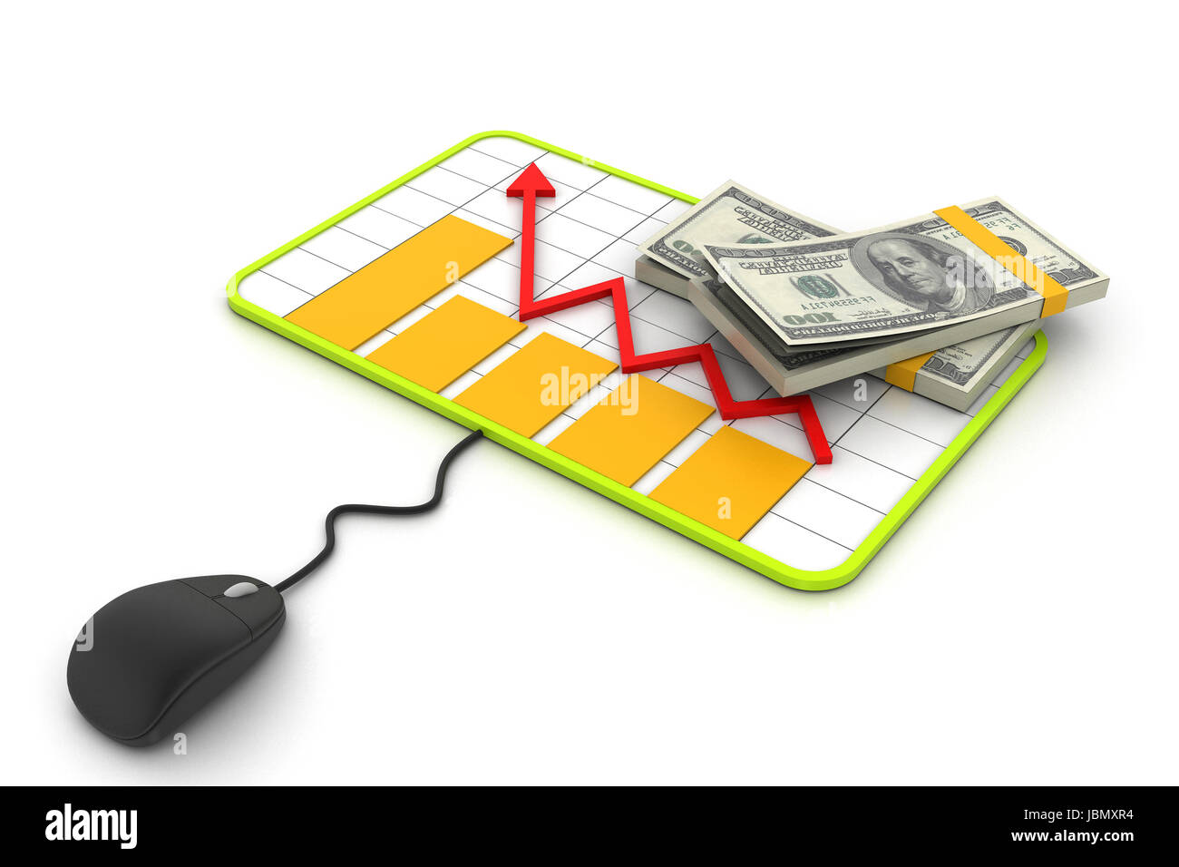 Financial Planning. Graph with a mouse and dollar banknotes Stock Photo ...