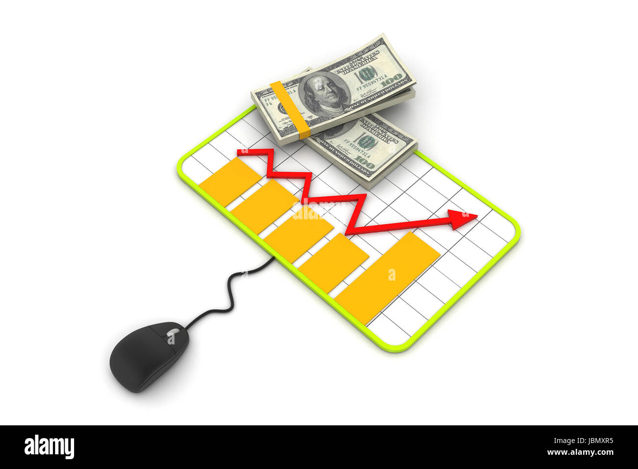 Financial Planning. Graph with a mouse and dollar banknotes Stock Photo ...