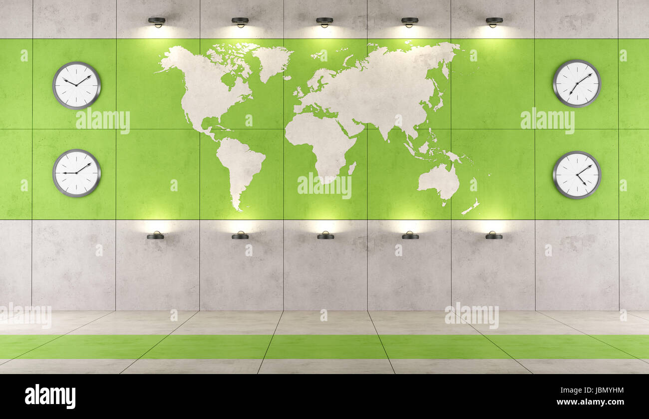 Contemporary boardroom with world map on wall without furniture ...