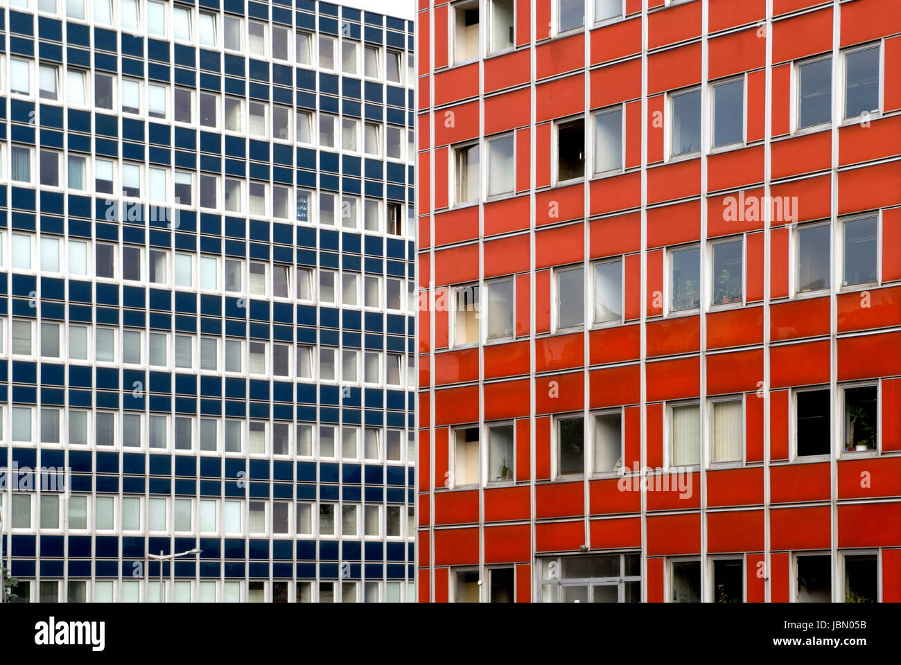 red and blue office buildings Stock Photo - Alamy