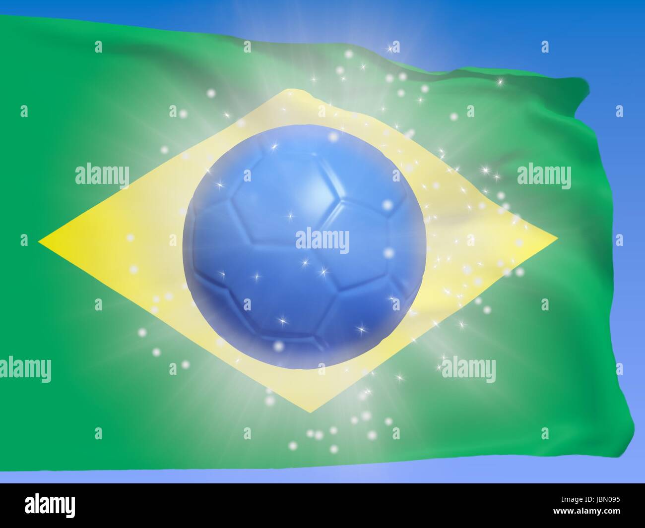 Brazil flag with blue soccer ball, symbolic for the soccer World Cup ...