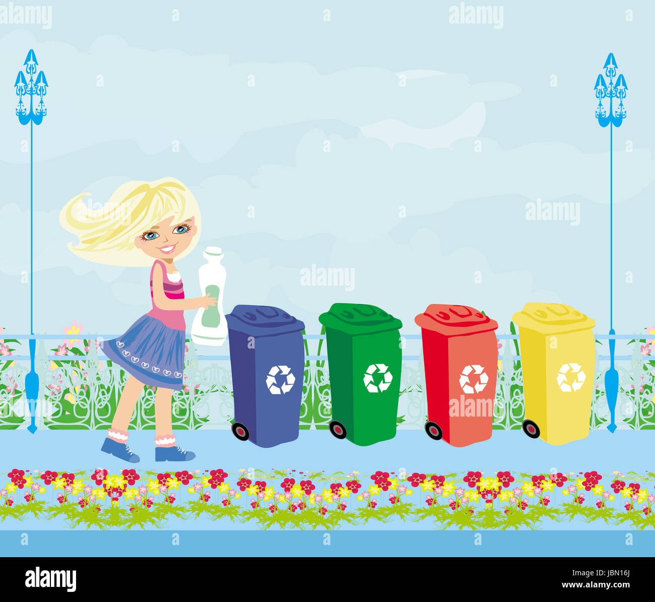 Girl recycling plastic bottles Stock Photo - Alamy