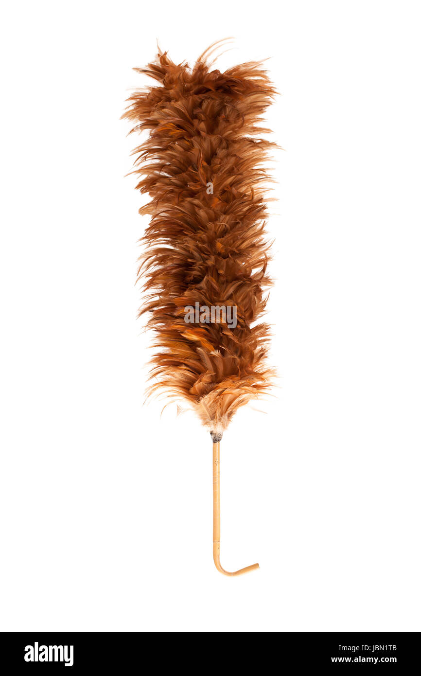 Soft duster with wood handle on white background Stock Photo - Alamy