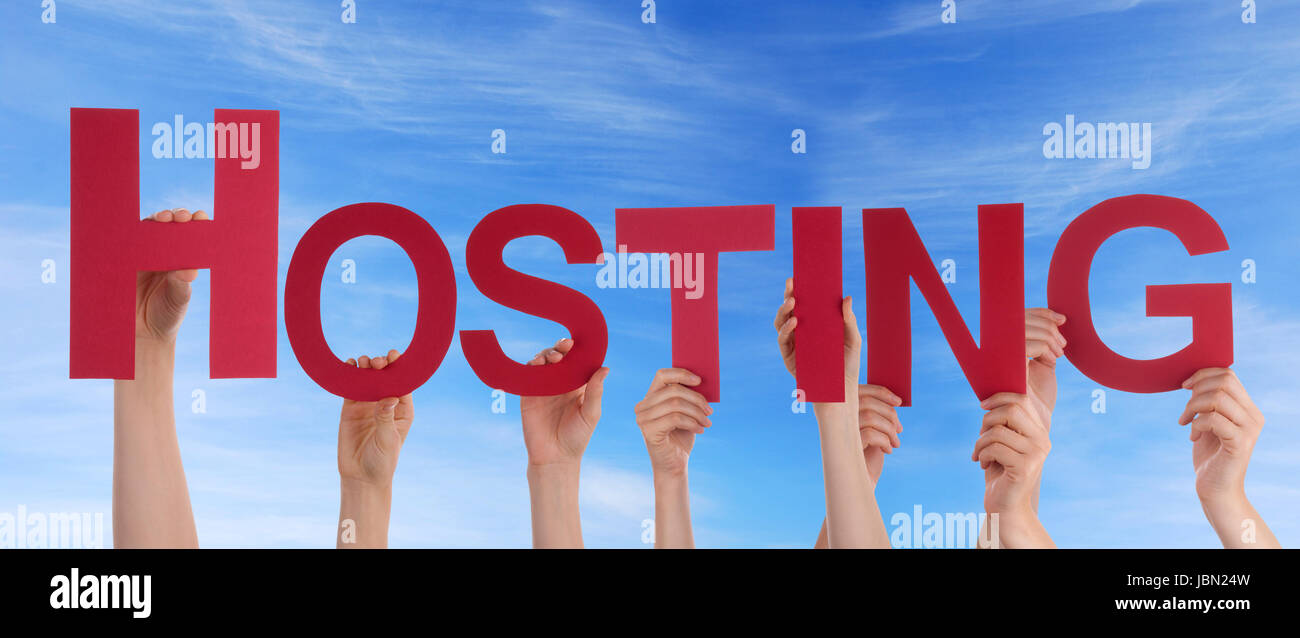 Many People Holding the Word Hosting in the Sky Stock Photo - Alamy