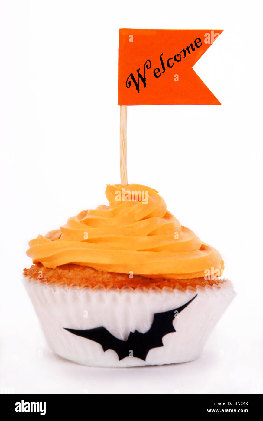 Welcome on a Orange Cupcake, Isolated Stock Photo - Alamy