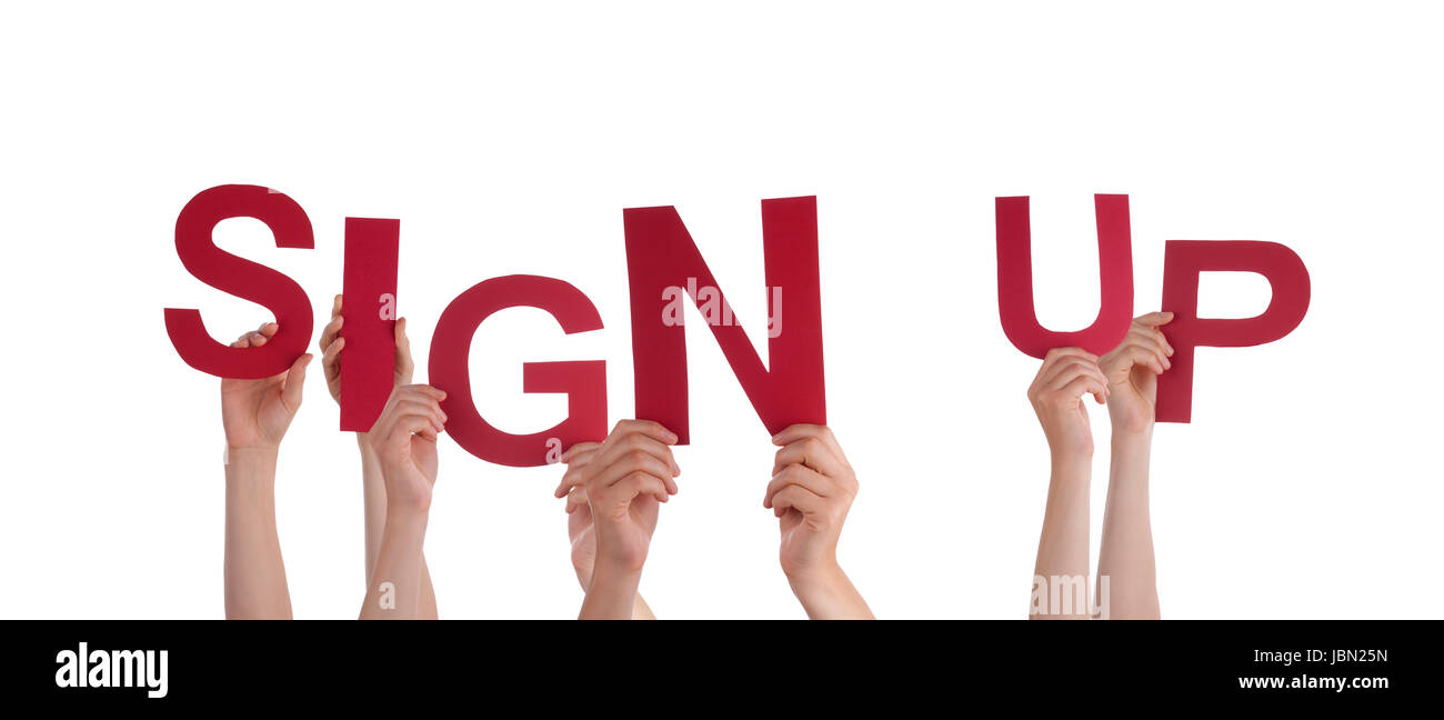 Many hands holding sign Cut Out Stock Images & Pictures - Alamy