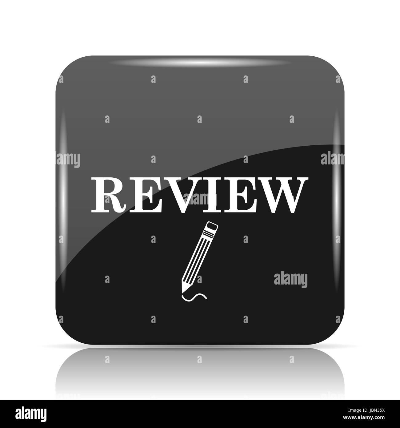 Review icon. Internet button on white background Stock Photo - Alamy
