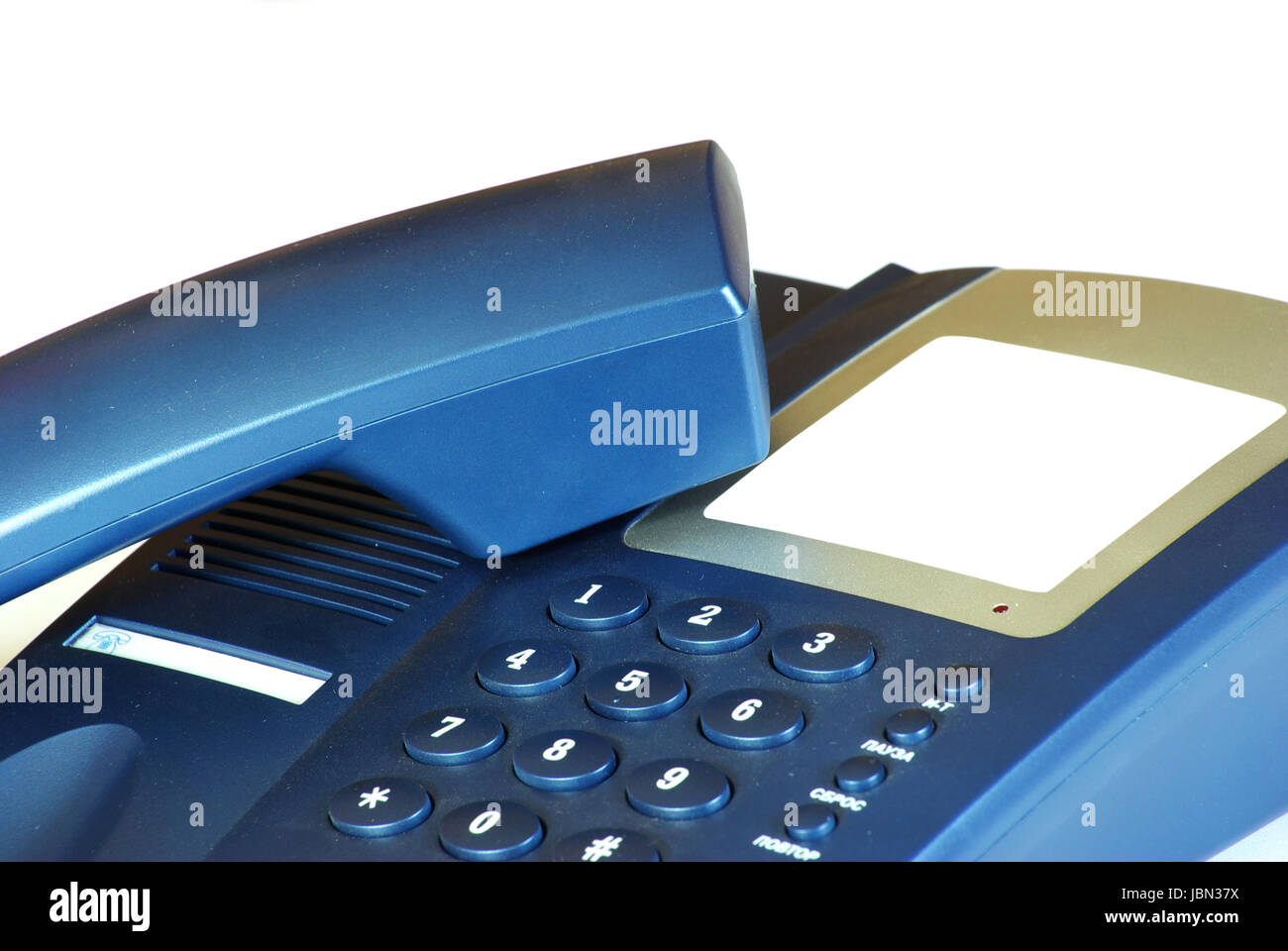 blue office telephone on a white background Stock Photo - Alamy