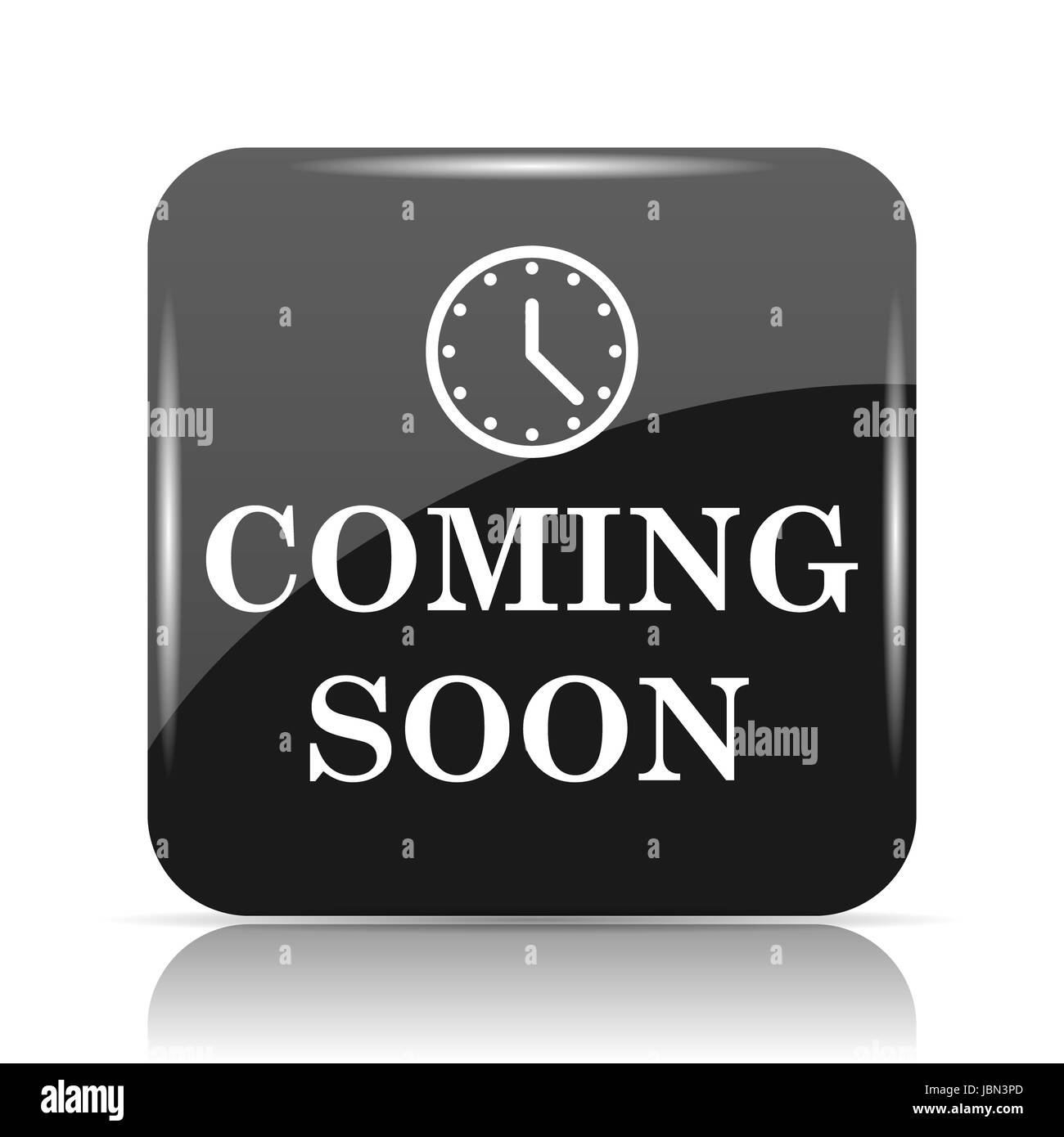 Coming soon icon. Internet button on white background Stock Photo - Alamy