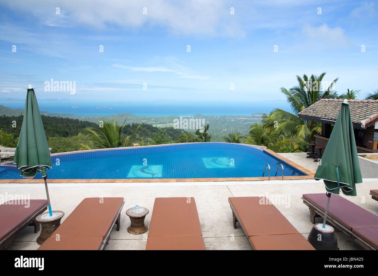 tropical swimming pool with coconut tree Stock Photo - Alamy