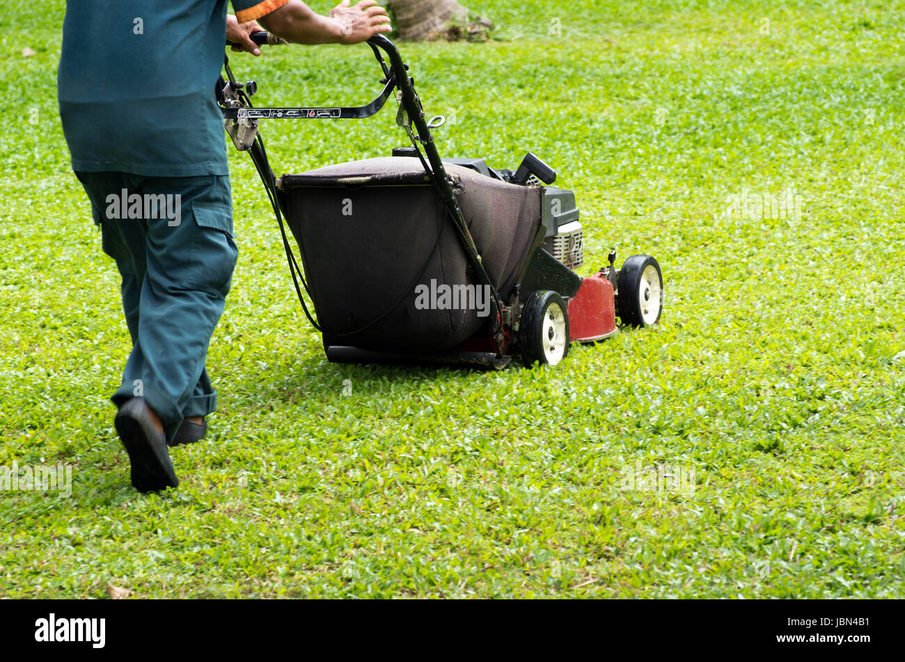 A man mowing the lawn Stock Photo - Alamy