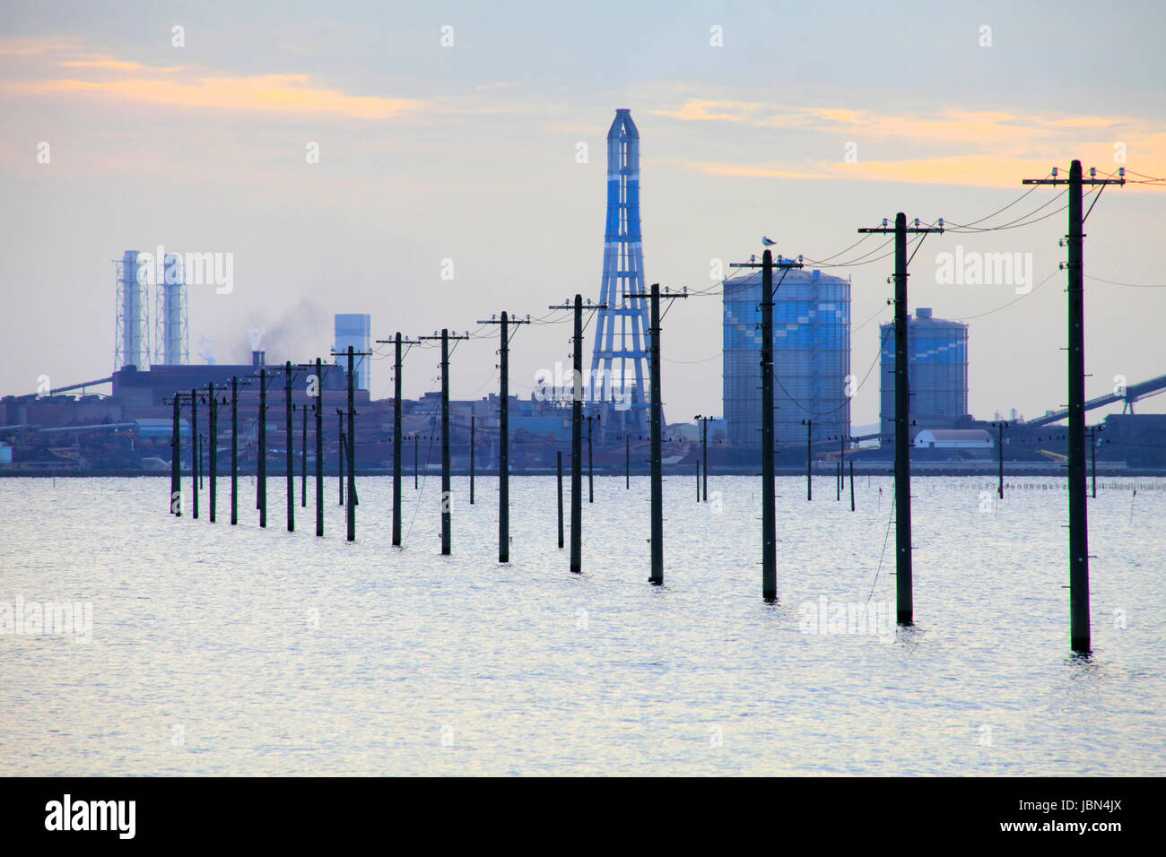 Utility Poles in the Sea Kisarazu city Chiba Japan Stock Photo - Alamy