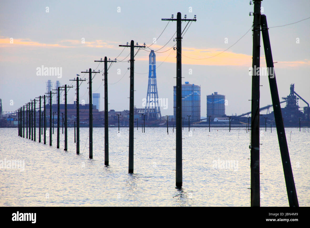 Utility Poles in the Sea Kisarazu city Chiba Japan Stock Photo - Alamy