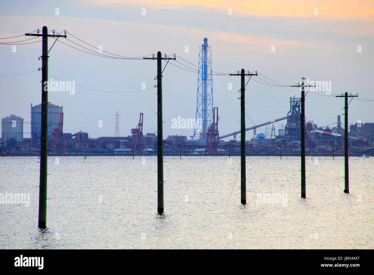 Utility Poles in the Sea Kisarazu city Chiba Japan Stock Photo - Alamy
