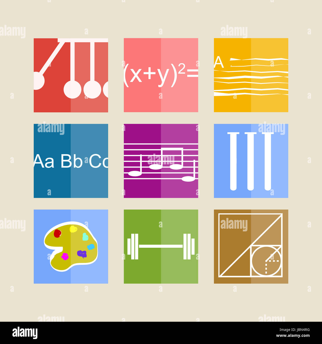 School subjects icon set hi-res stock photography and images - Alamy