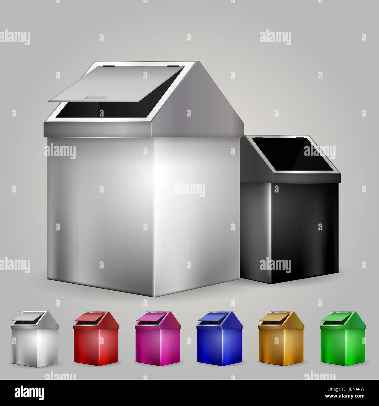 Set of color metallic dustbins with lid. Isolated vector illustrations ...