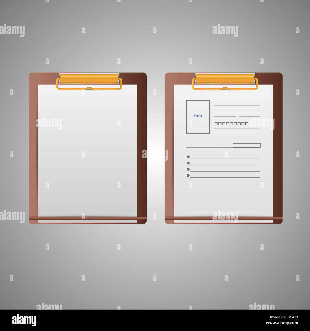Blank and form sheets on brown clipboards. Two isolated vector ...