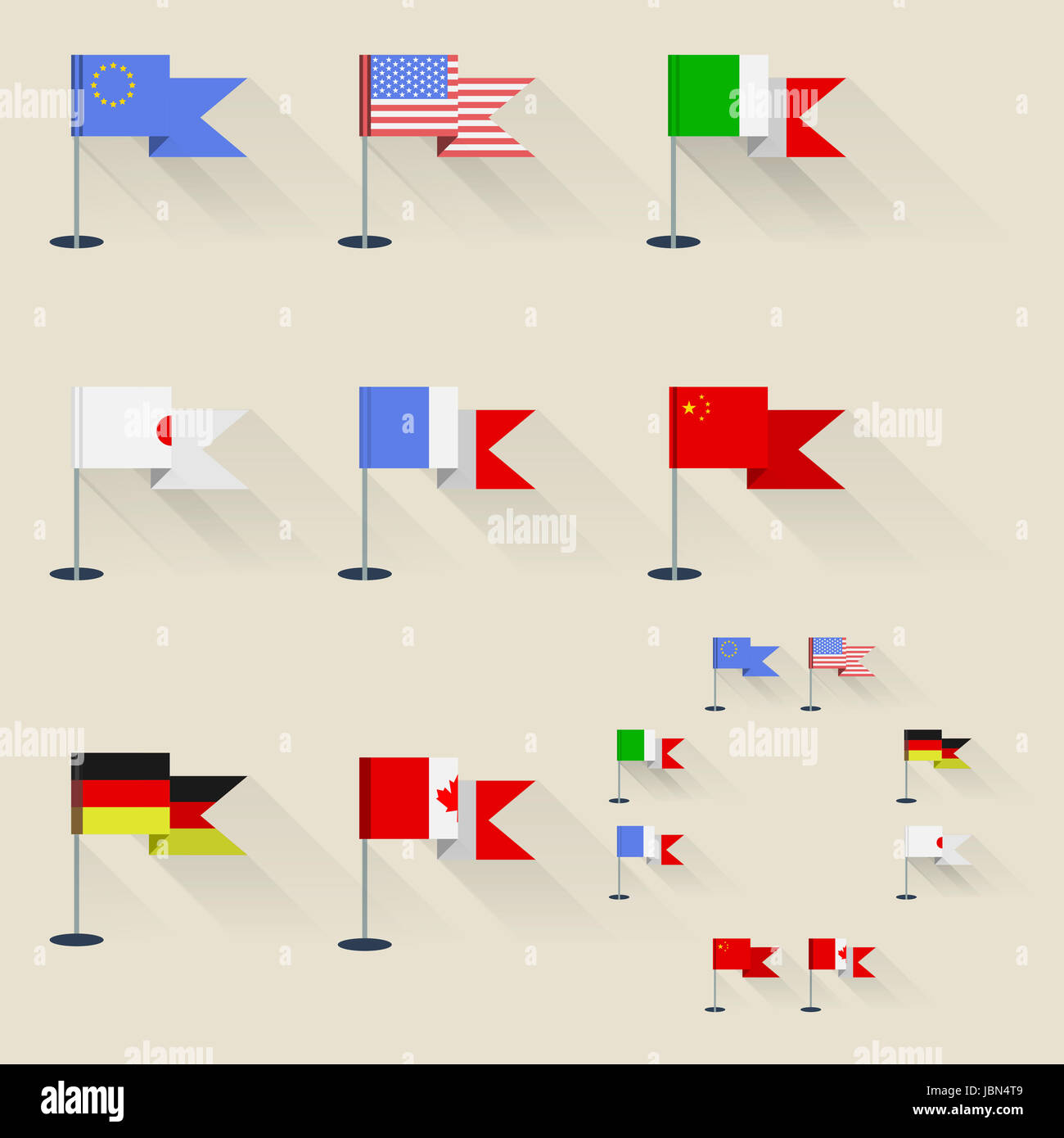 Set of flags of the world on flagpoles with shadow Stock Photo - Alamy