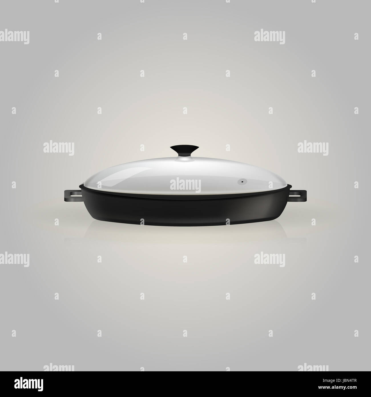 Black pan with two handles and a transparent lid. Isolated vector ...
