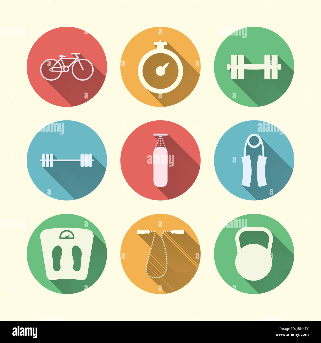 Nine circle colored icons for sport on white Stock Photo - Alamy