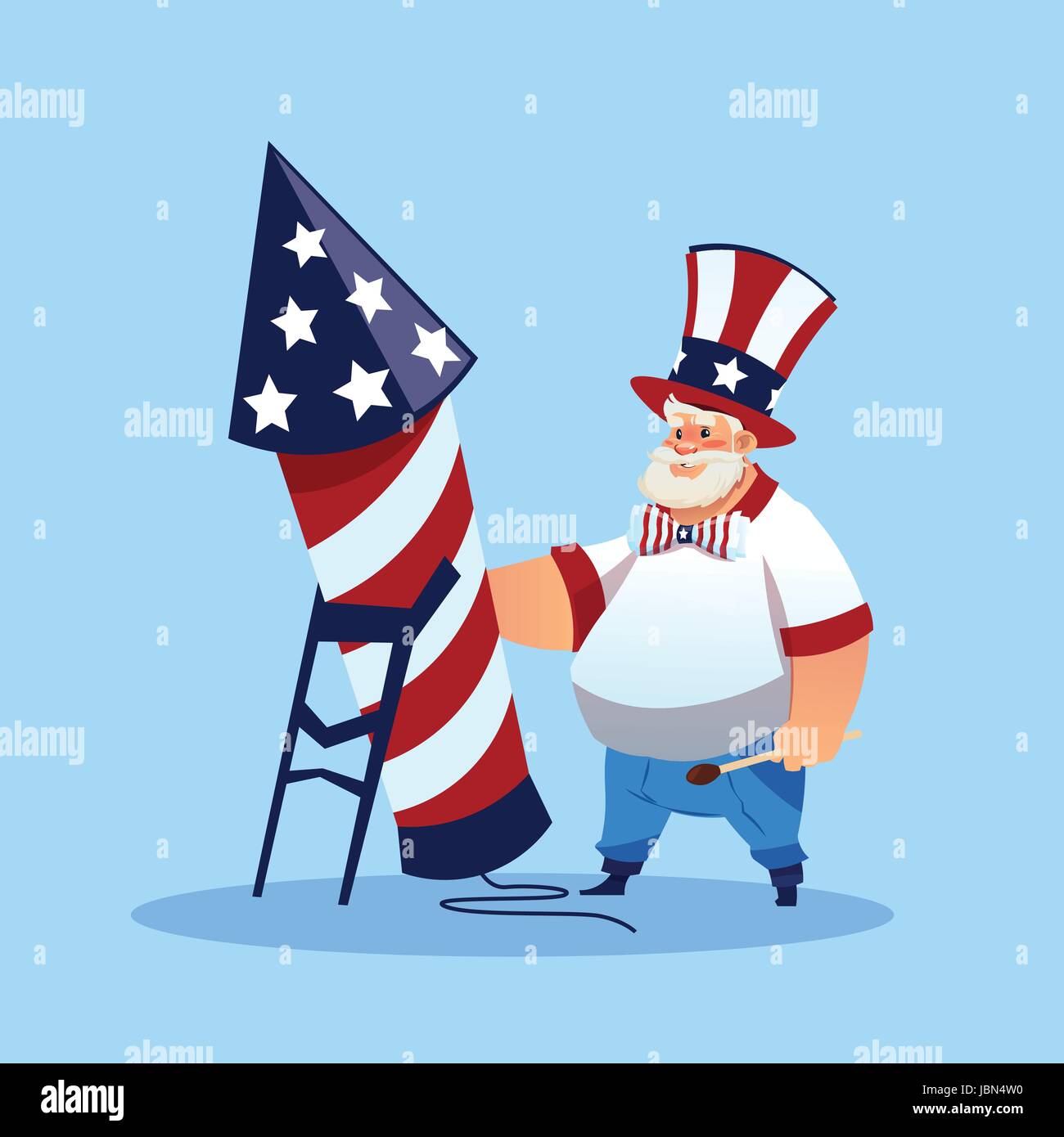 Man Wearing American Flag Colored Hat Holding Firework Rocket Celebrate ...