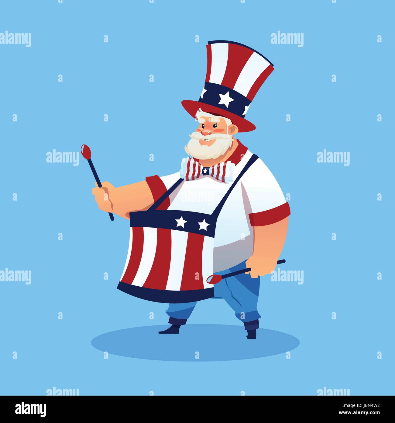 Man Wearing American Flag Colored Hat Play Drums Celebrate United ...