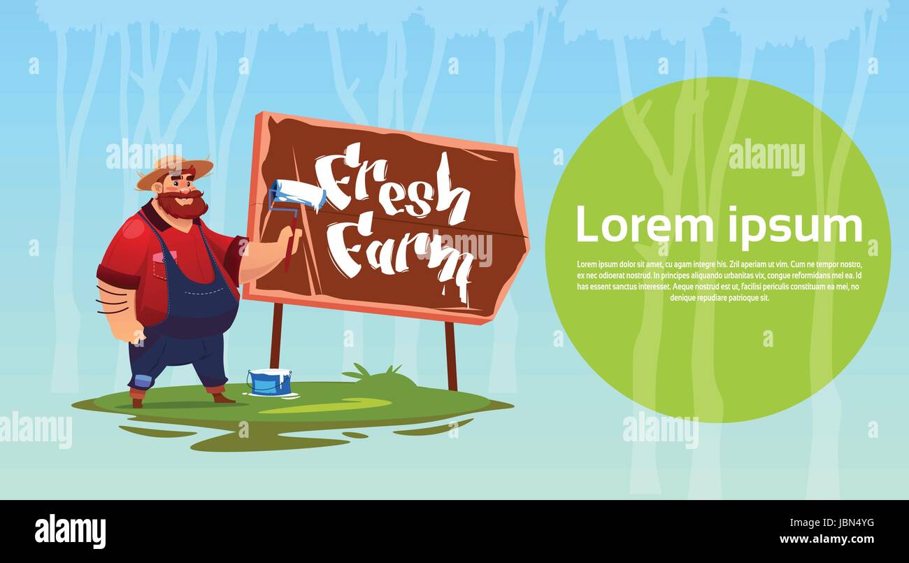 Farmer Cartoon Character Country Man Eco Farming Fresh Domestic Food ...