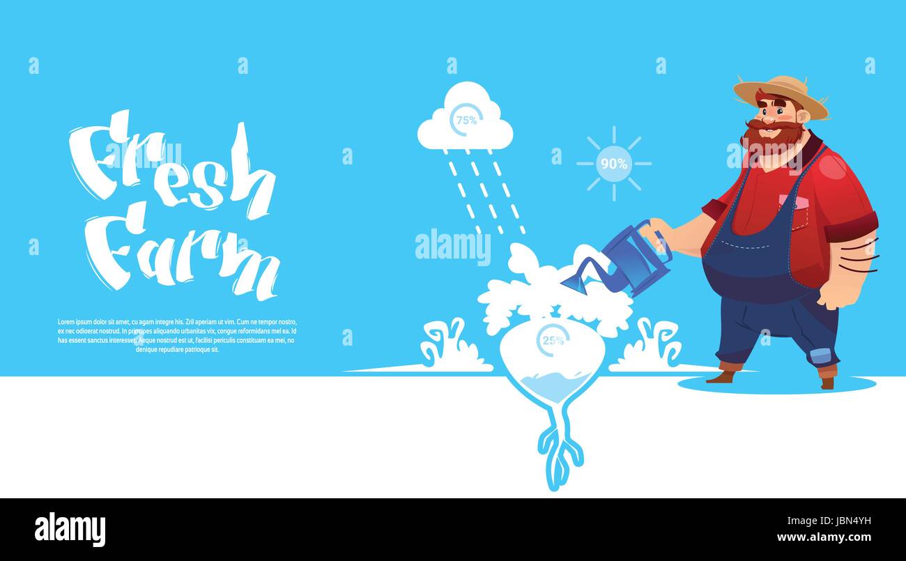 Farmer Cartoon Character Country Man Eco Farming Fresh Domestic Food ...