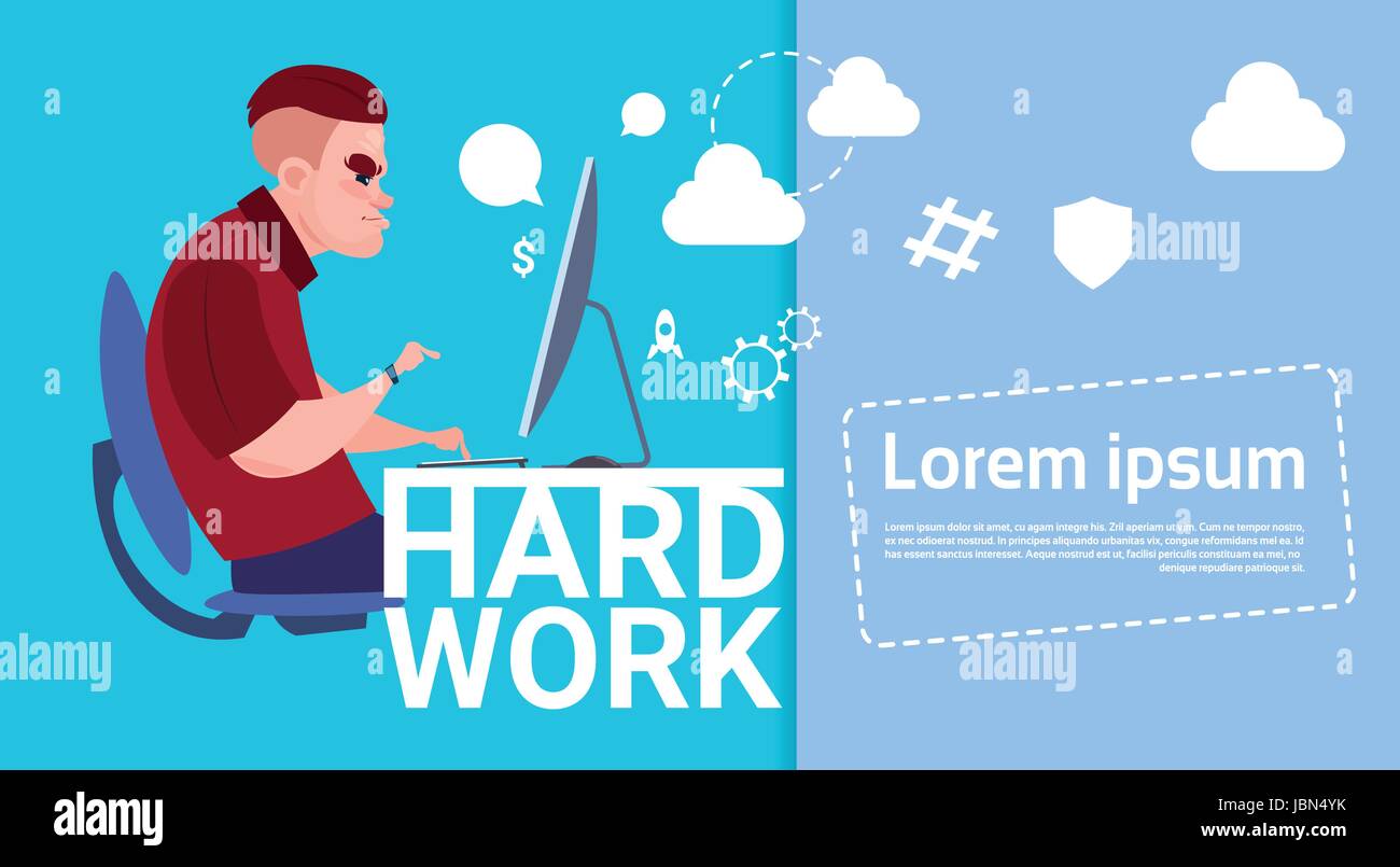 Business Man Working Computer Busy Hard Work Concept Banner With Copy ...
