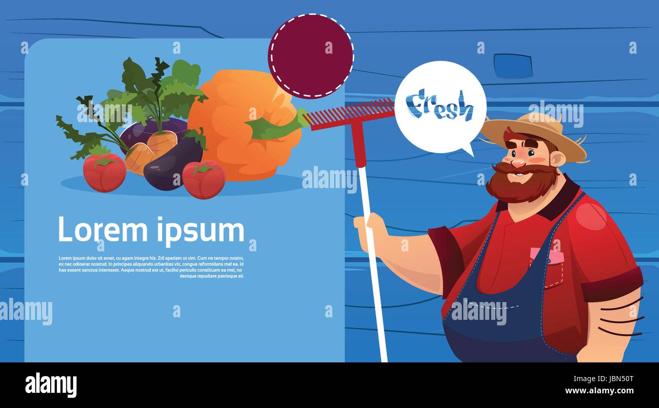 Farmer Cartoon Character Country Man Eco Farming Fresh Domestic Food ...