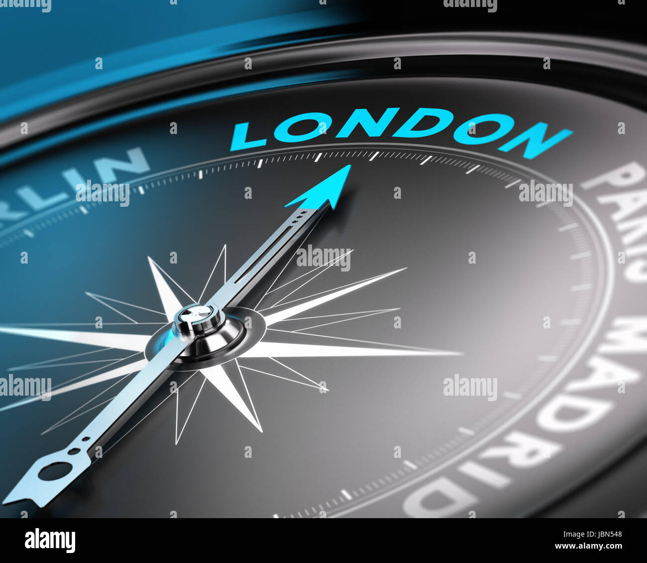 Compass needle pointing the city of london. Illustration of travel ...