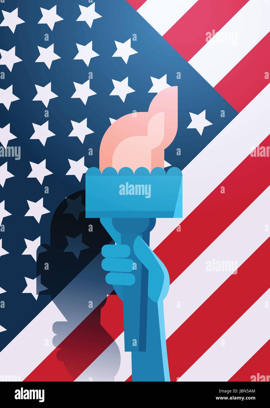 Liberty Statue Hand Holding Torch Over United States Flag Independence ...
