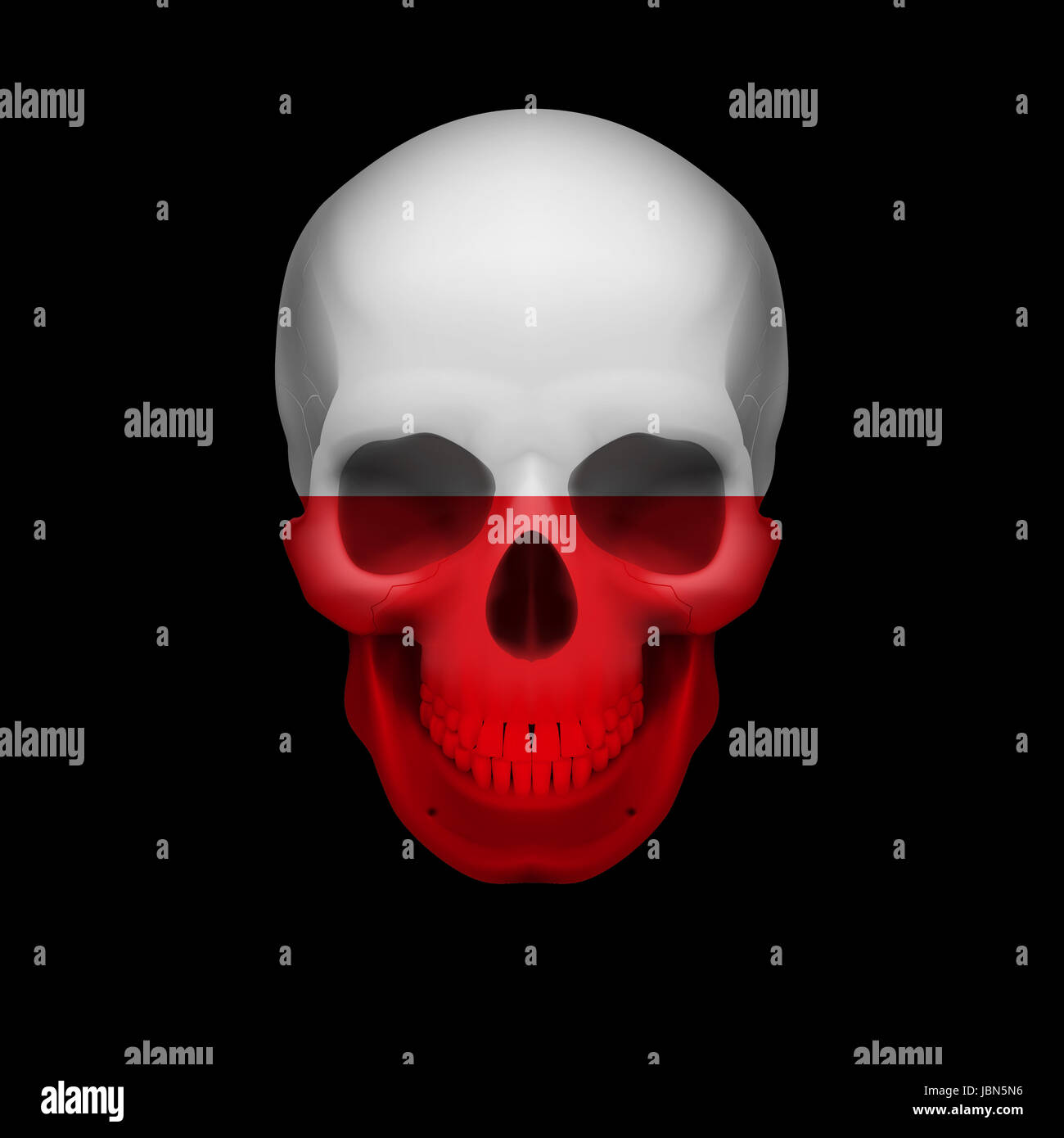 Human skull with flag of Poland. Threat to national security, war or ...
