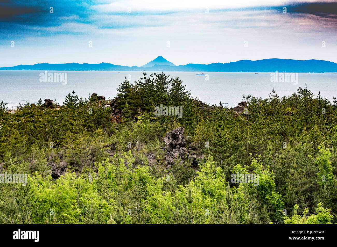 View of Kaimondake volcano from Sakurajima, Kyushu, Japan Stock Photo ...