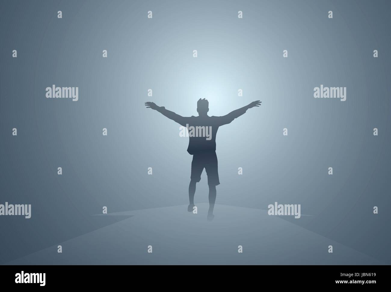 Black Silhouette Man Cheerful Raised Hands Full Length Isolated Happy ...