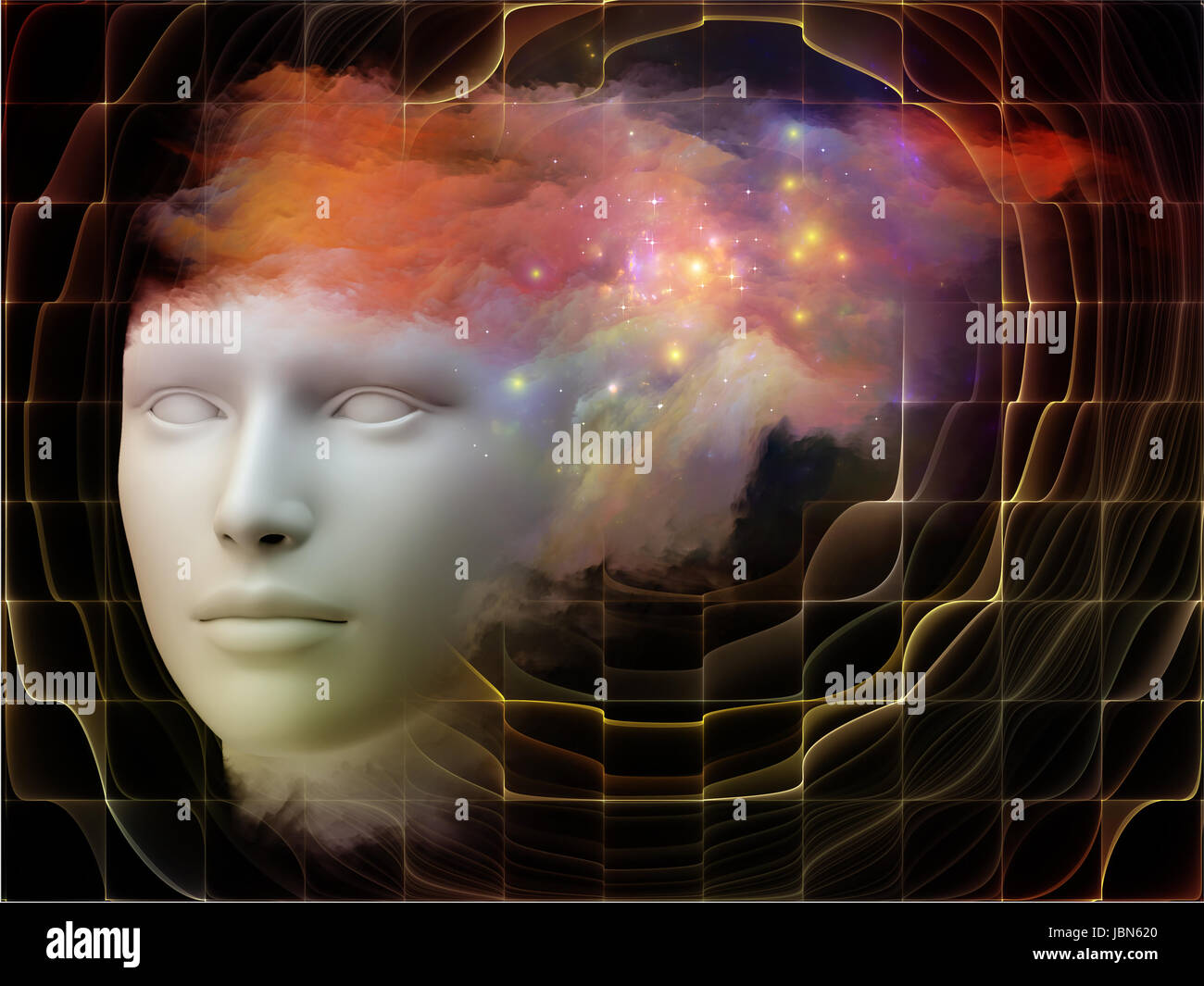 Colorful Mind series. Backdrop of human head and fractal colors to ...