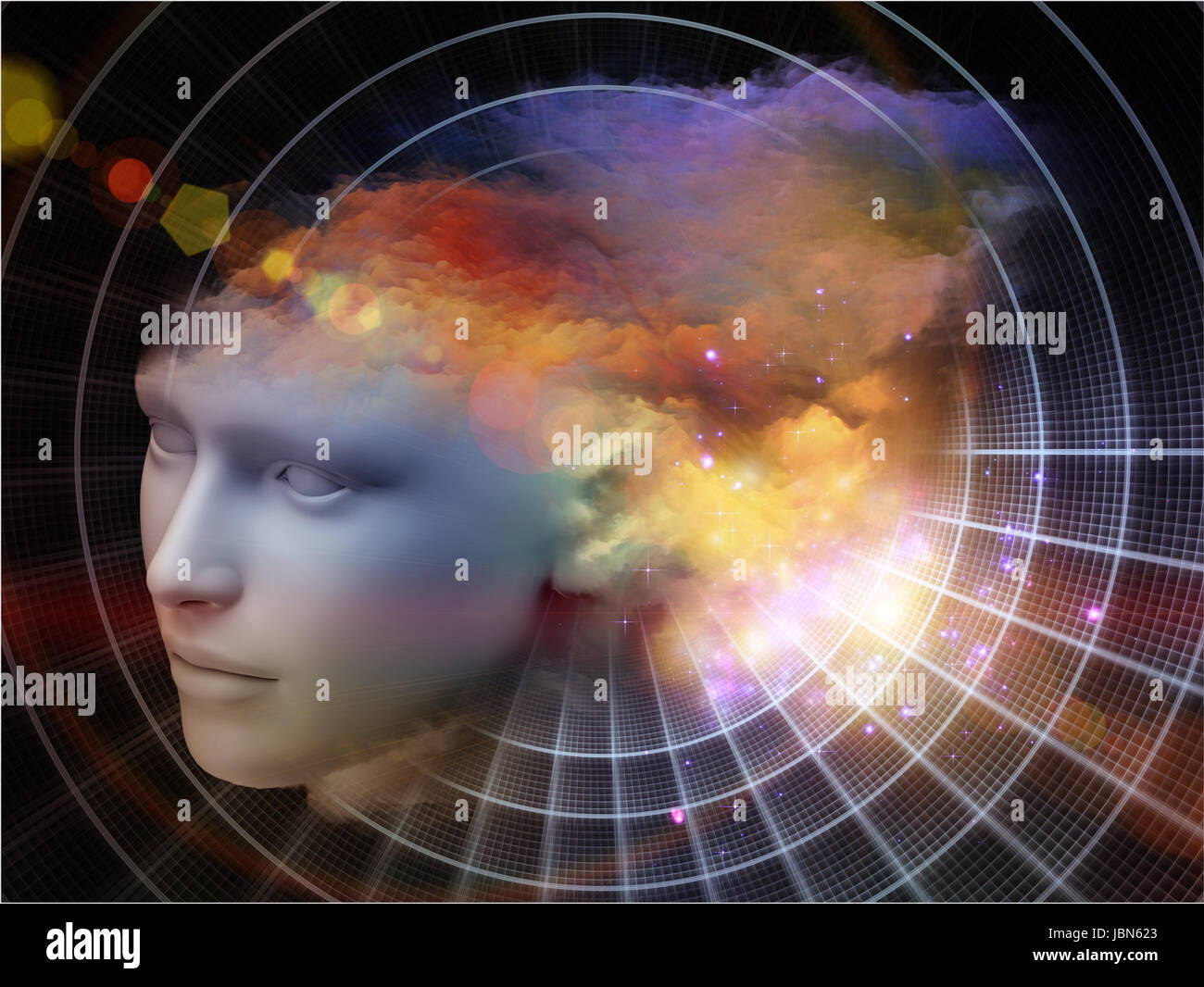 Colorful Mind series. Abstract arrangement of human head and fractal ...