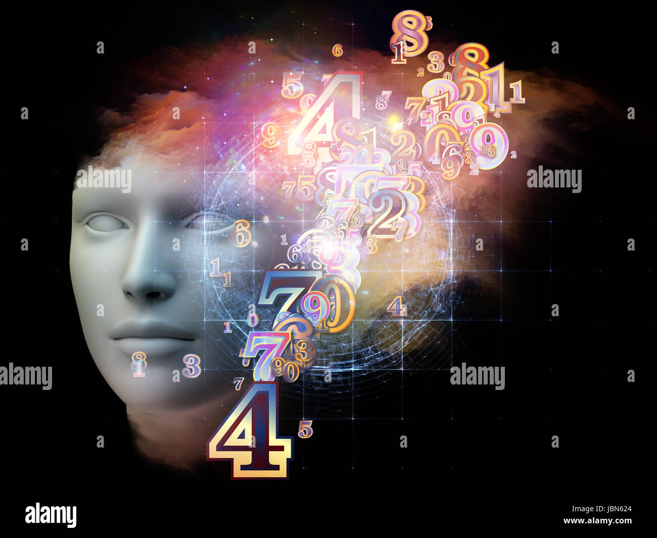Colorful Mind series. Arrangement of human head and fractal colors on ...