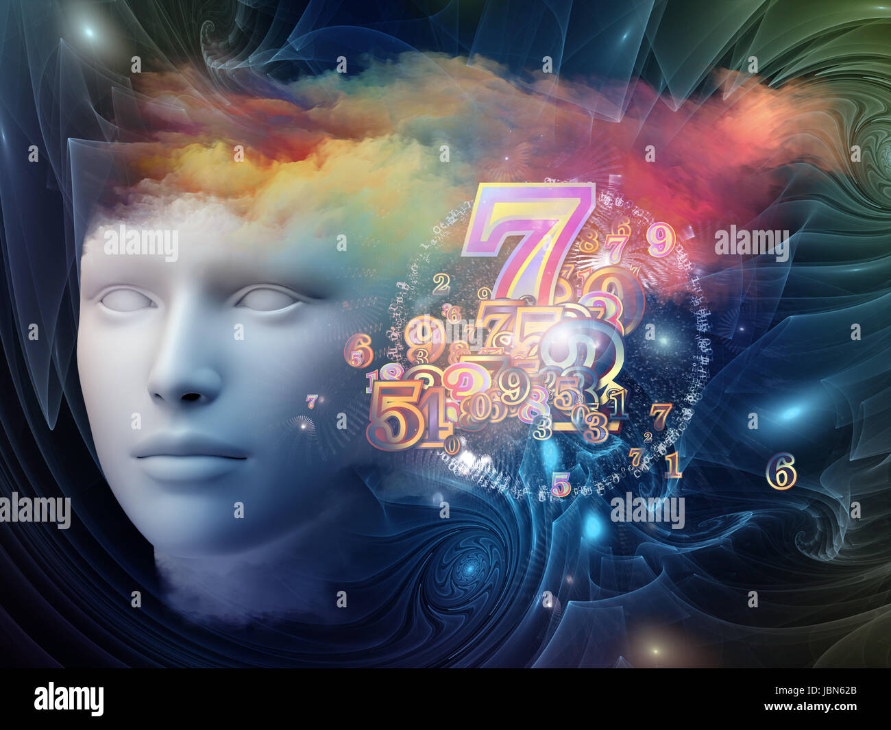 Colorful Mind series. Background design of human head and fractal ...