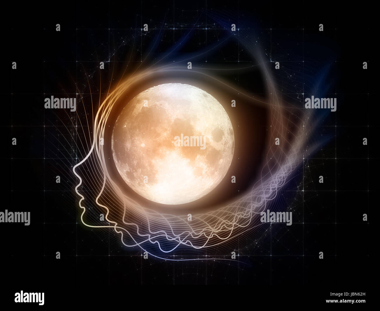 Inner Moon series. Arrangement of moon, human profile and design ...