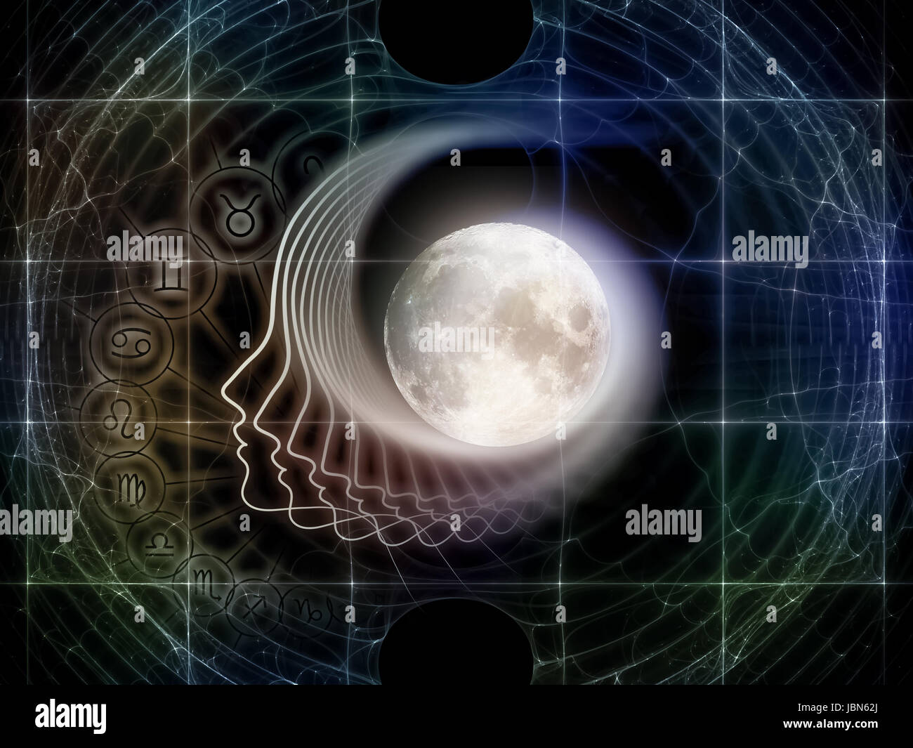 Inner Moon series. Composition of moon, human profile and design ...