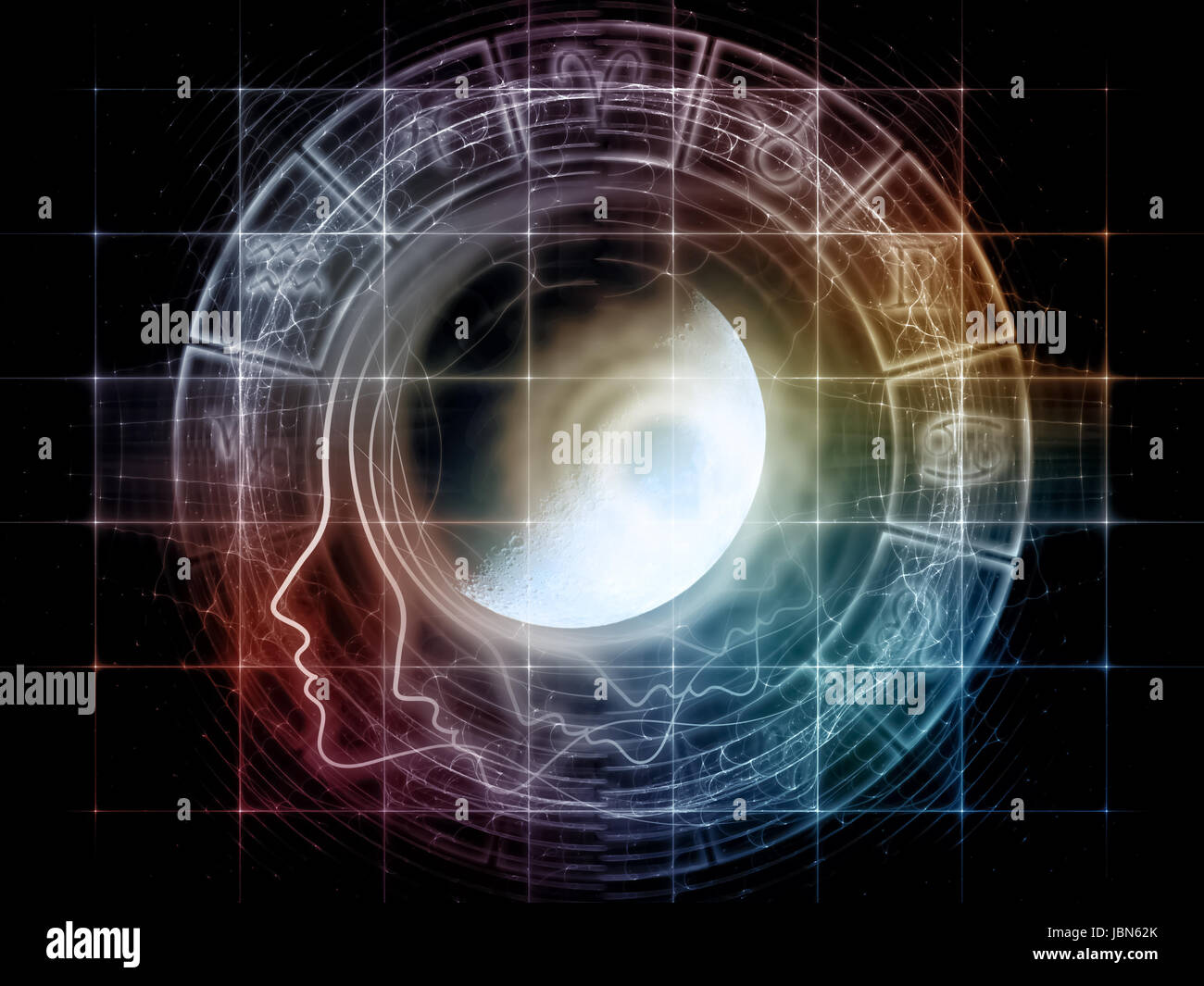 Inner Moon series. Composition of moon, human profile and design ...