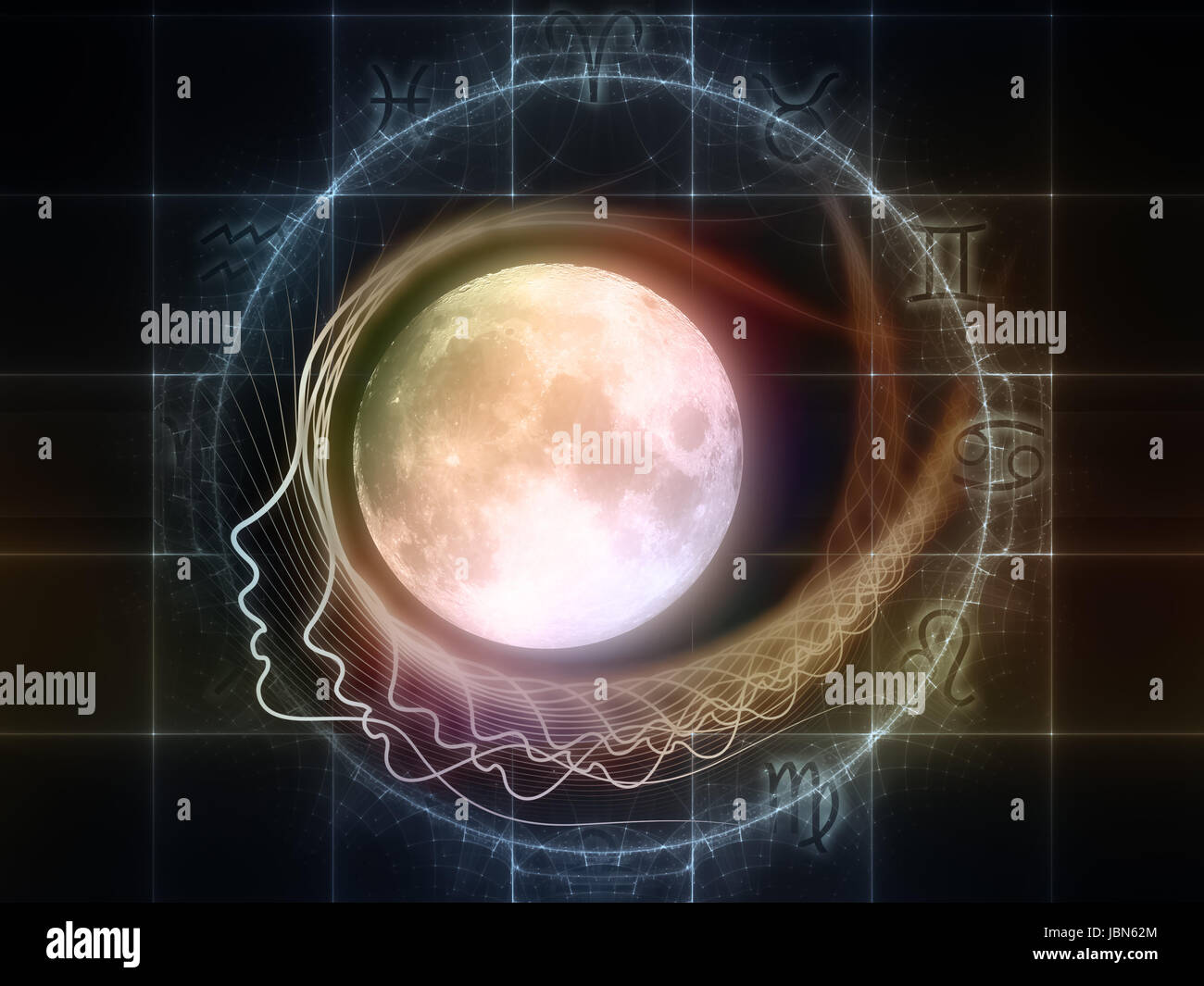 Inner Moon series. Interplay of moon, human profile and design elements ...