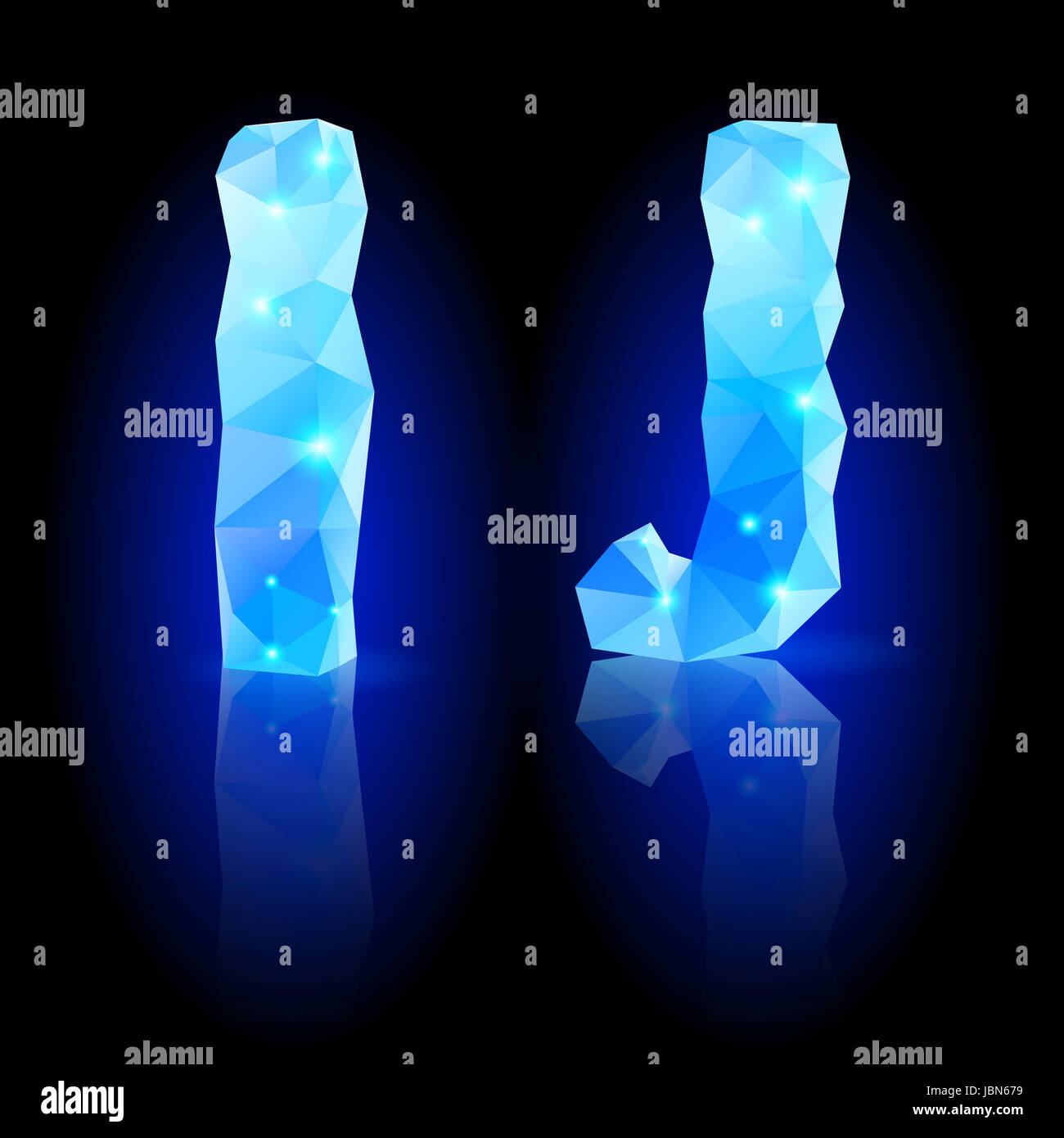 Shiny blue polygonal font. Crystal style I and J letters with ...