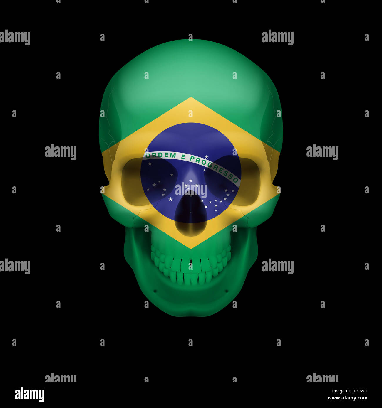 Human skull with flag of Brazil. Threat to national security, war or ...