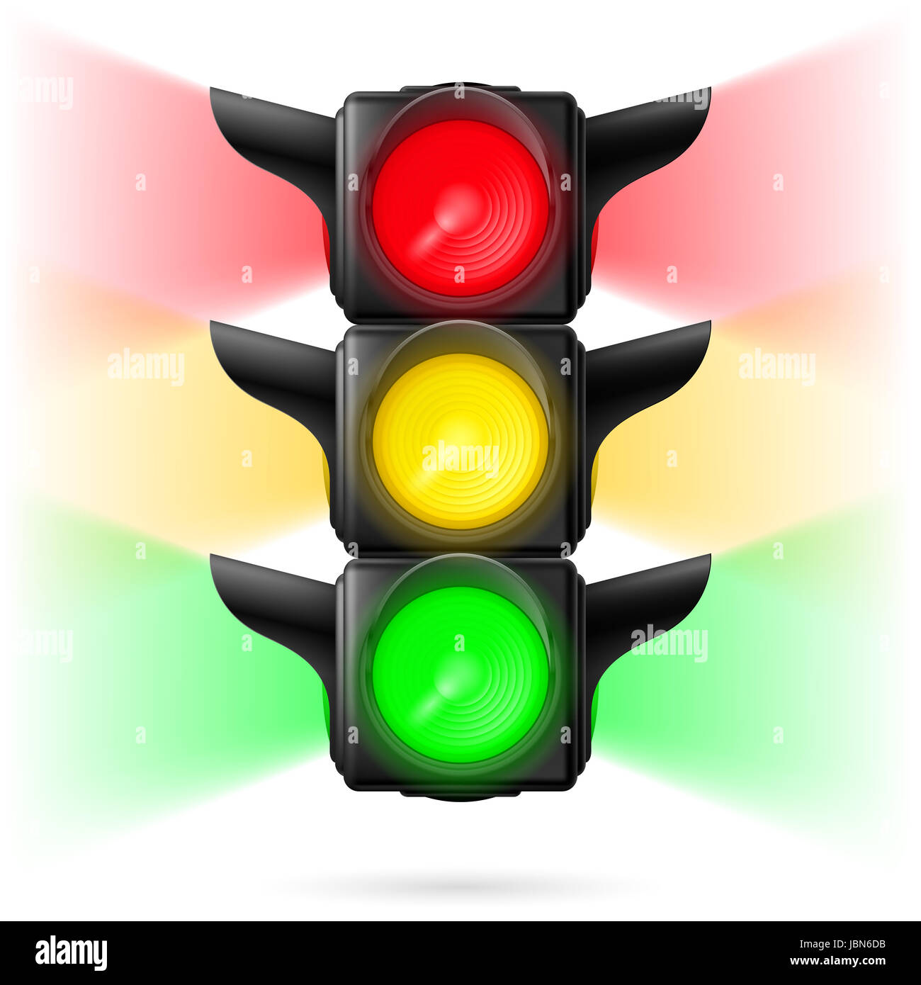 Realistic traffic lights with all three colors on and sidelight ...